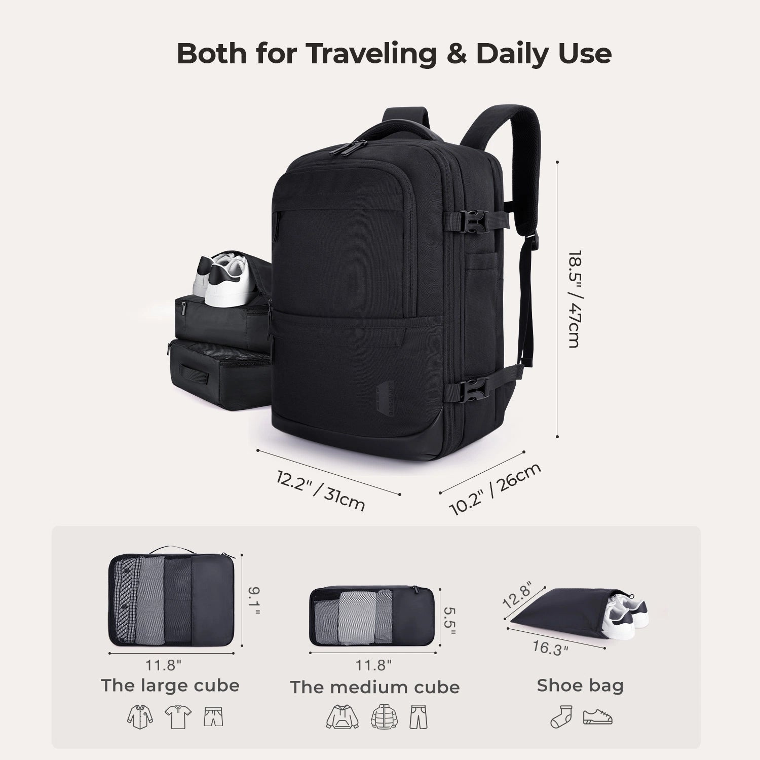 Falco 40L Expandable Airline Approved Carry On Travel Backpack ...